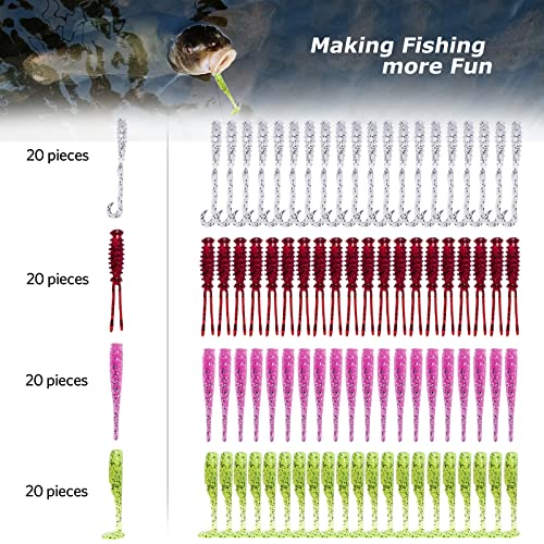 Goture 80PCS Crappies Lures Kit, 4 Types Crappie Lures Baits, Soft Plastic Fishing Lures for Crappie, Panfish, Bluegill, Trout