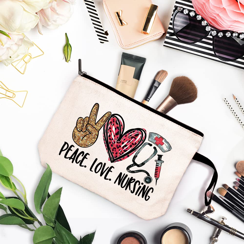 ZHANTUONE Peace Love Nursing Cosmetic Bag, Gift Best Thank You Gift for a Nurse,Nursing School Graduation Gift, Nursing Practitioner Gift, Nursing Teacher Birthday Gift,Gift for Nurse, Christmas gift