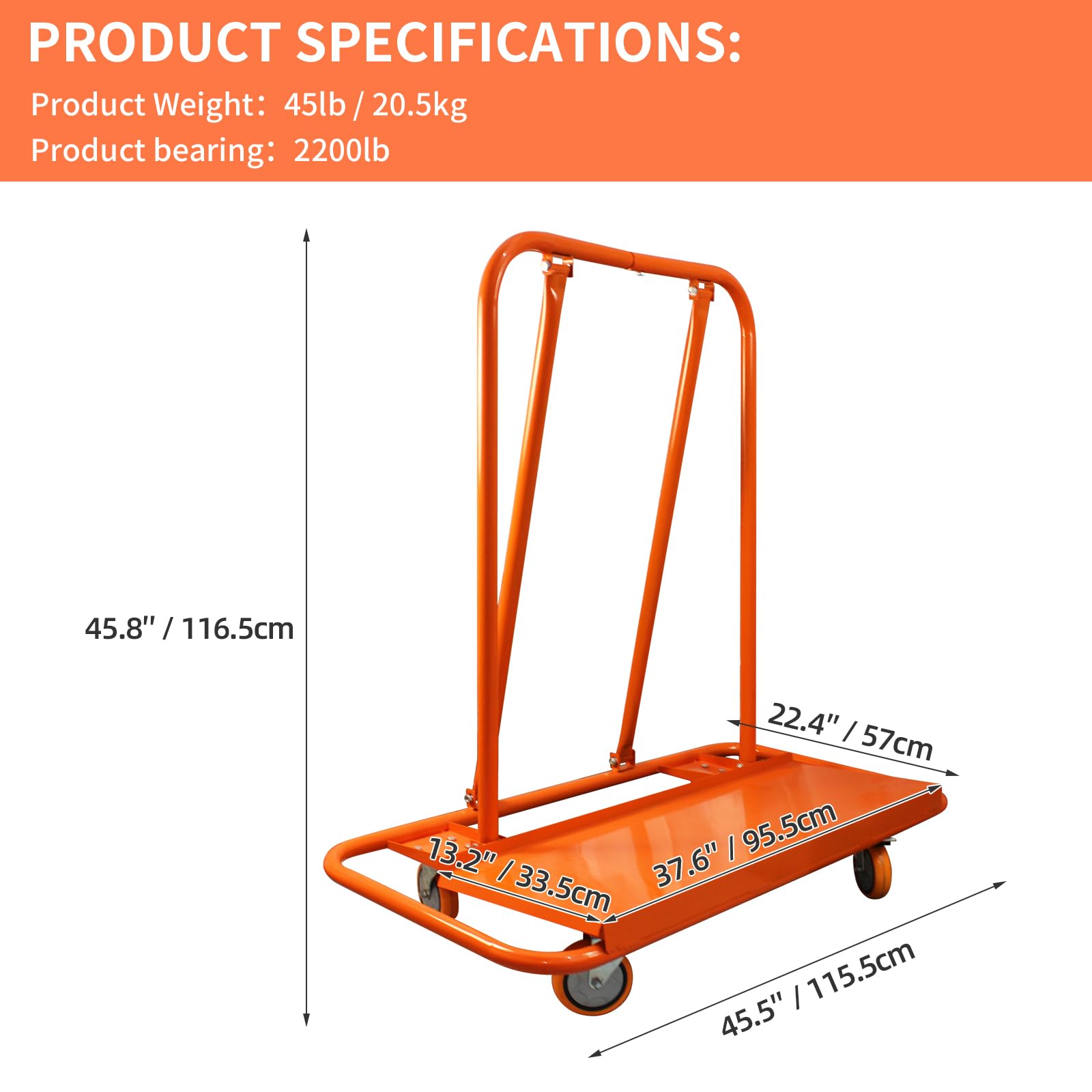 Heavy Duty Drywall Sheet Cart, 2200LBS Load Capacity Steel Panel Dolly with 4 Swivel Casters Wheel, Powder Coated Rust Resistant, Multi-Purpose Cart for Moving Various Panels