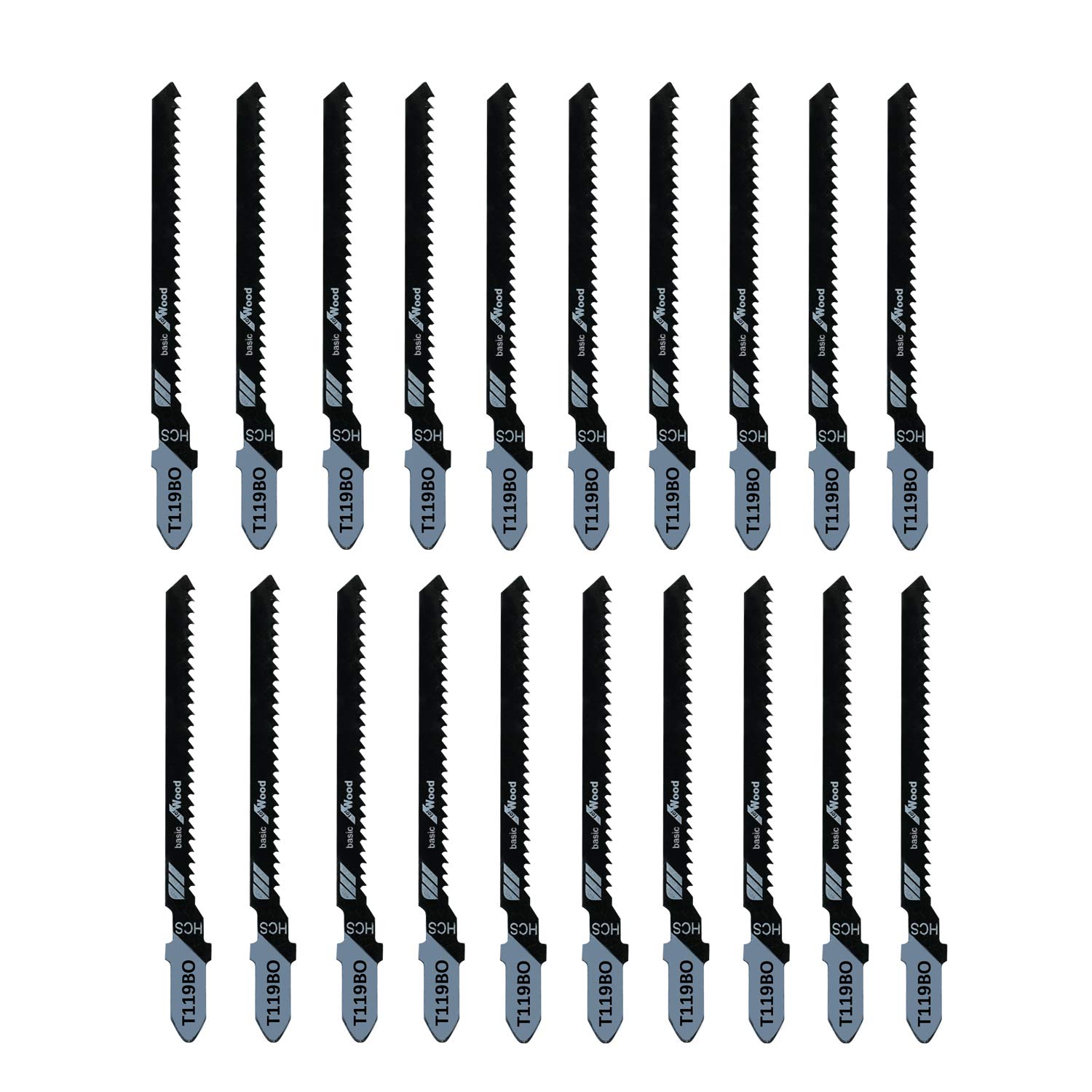 TAROSE 20-Piece T119BO 3 Inch 12 TPI Assorted T-Shank Scrolling Jig Saw Blades Set for Precision Cutting Wood