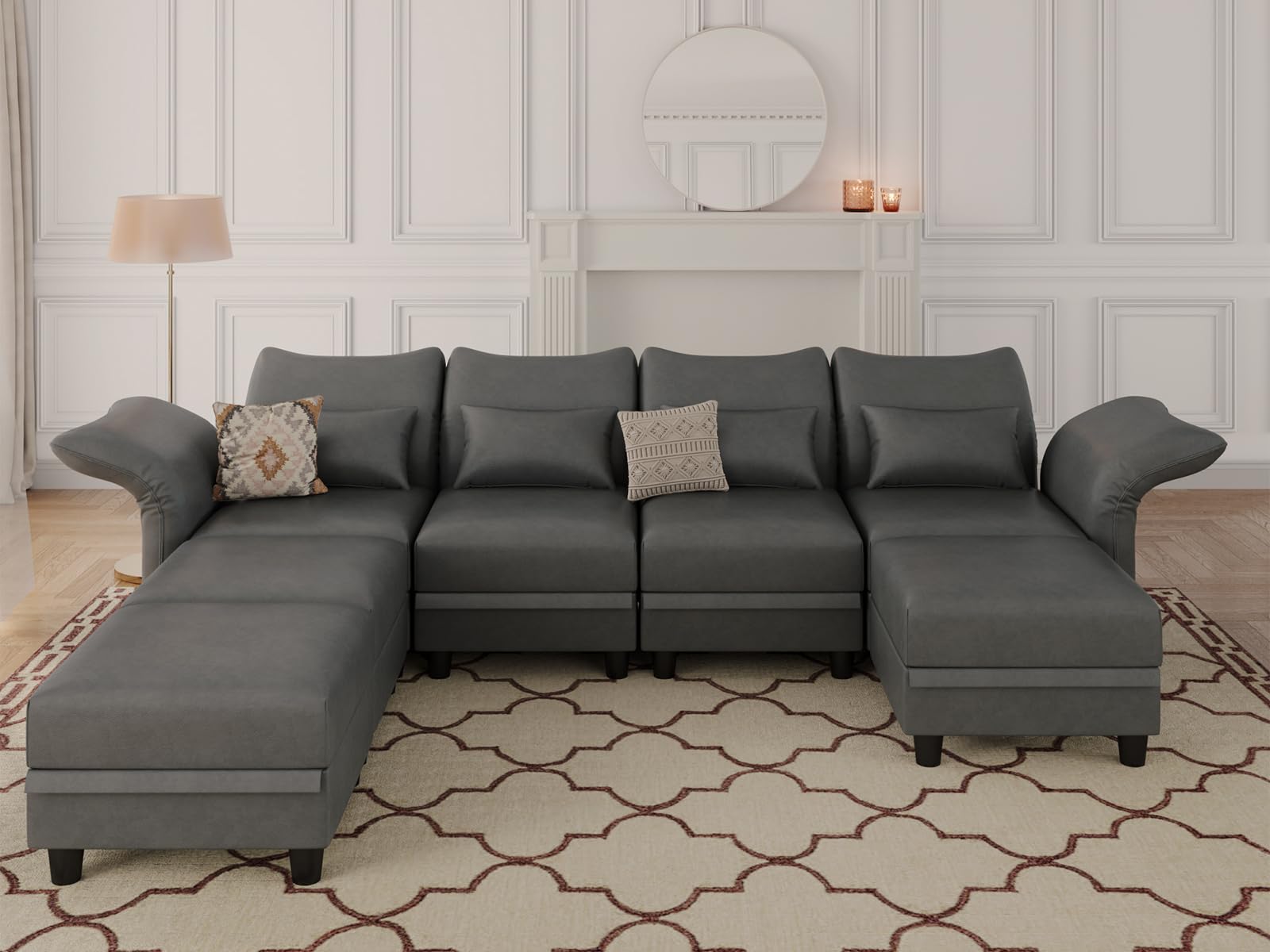 LLappuil Modular Sectional Storage Couch Ottoman Seats,Waterproof Faux Leather Sofa Chair Modules, Dark Grey