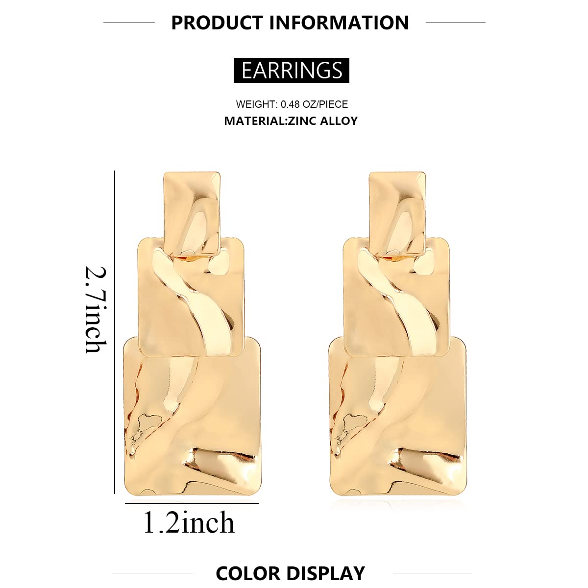 Gold Metal Geometric Long Drop Earrings for Women Dangle Statement Earrings KELMALL COLLECTION
