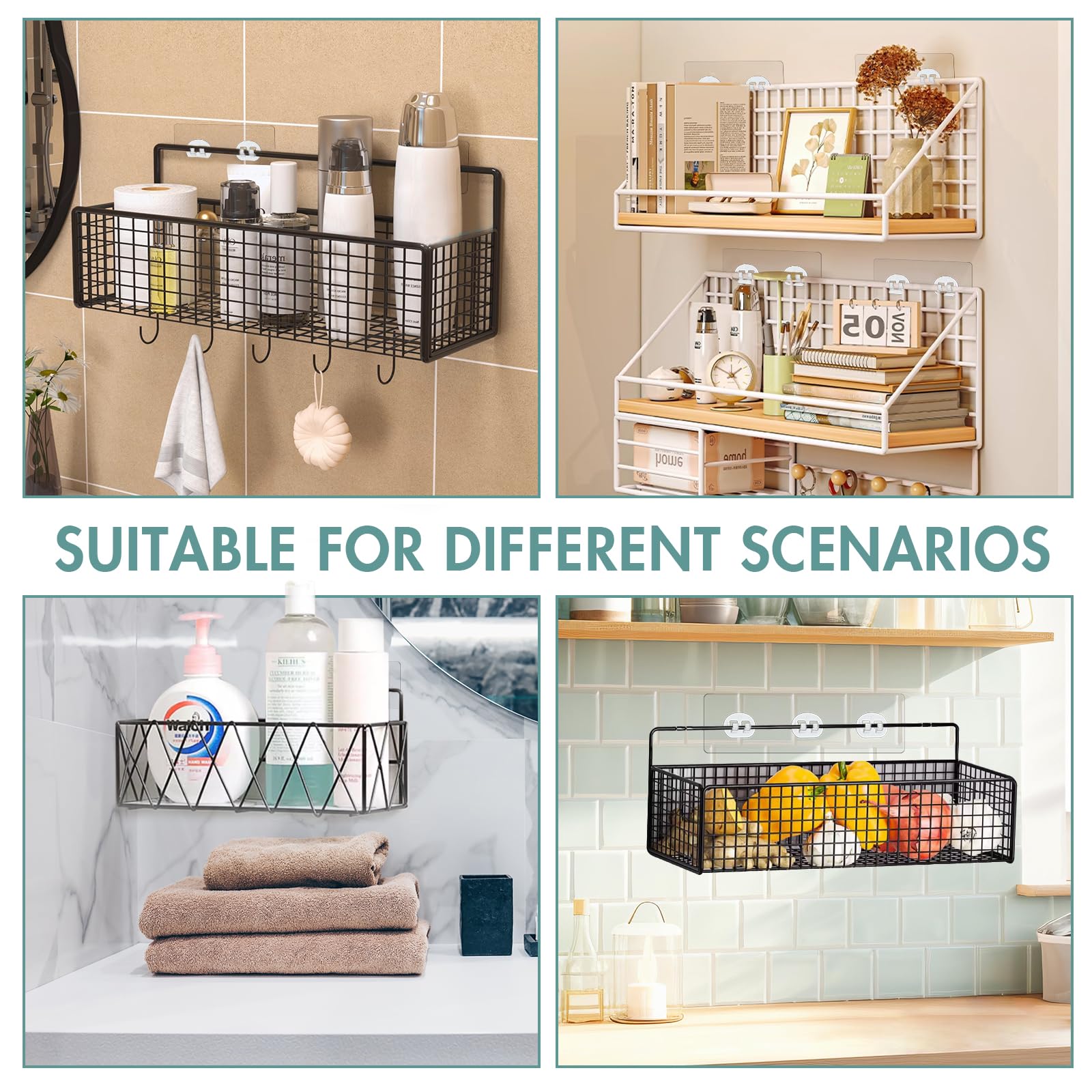 Qianyu 8 Pcs Shower Caddy Hook Adhesive Replacement Strong Wall Holder Waterproof No Drilling Storage Shelves Hanging Holders for Racks Bathroom Storage Kitchen
