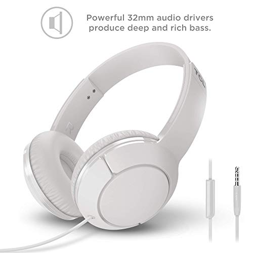 TCL Mtro200 On-Ear Wired Headphones Super Light Weight Headphones with 32mm Drivers for Huge Bass and Built-In Mic โ Ash White