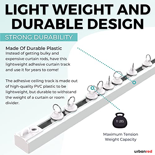 UrbanRed Self Adhesive Ceiling Or Wall Curtain Track (9.8 FT, 3 Meters) - No Drill, Screws, or Tools Curtain Rod, No Damage Curtain Track, Curtain Hangers, Adhesive Curtain Rod (Non-Flexible)