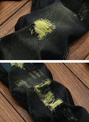 WEEN CHARM Mens Distressed Ripped Biker Slim Fit Straight Destroyed Wash Jeans Moto Denim Pants Black