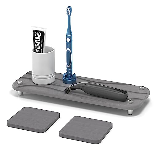 eipizx Sink Caddy Instant Dry Kitchen Sink Organizer With 2Pcs Diatomite Coasters Water Absorbing Stone Sink Tray For Soap Dispenser Quick drying Sink Caddy Sponge Holder For Kitchen Sink(Gray)