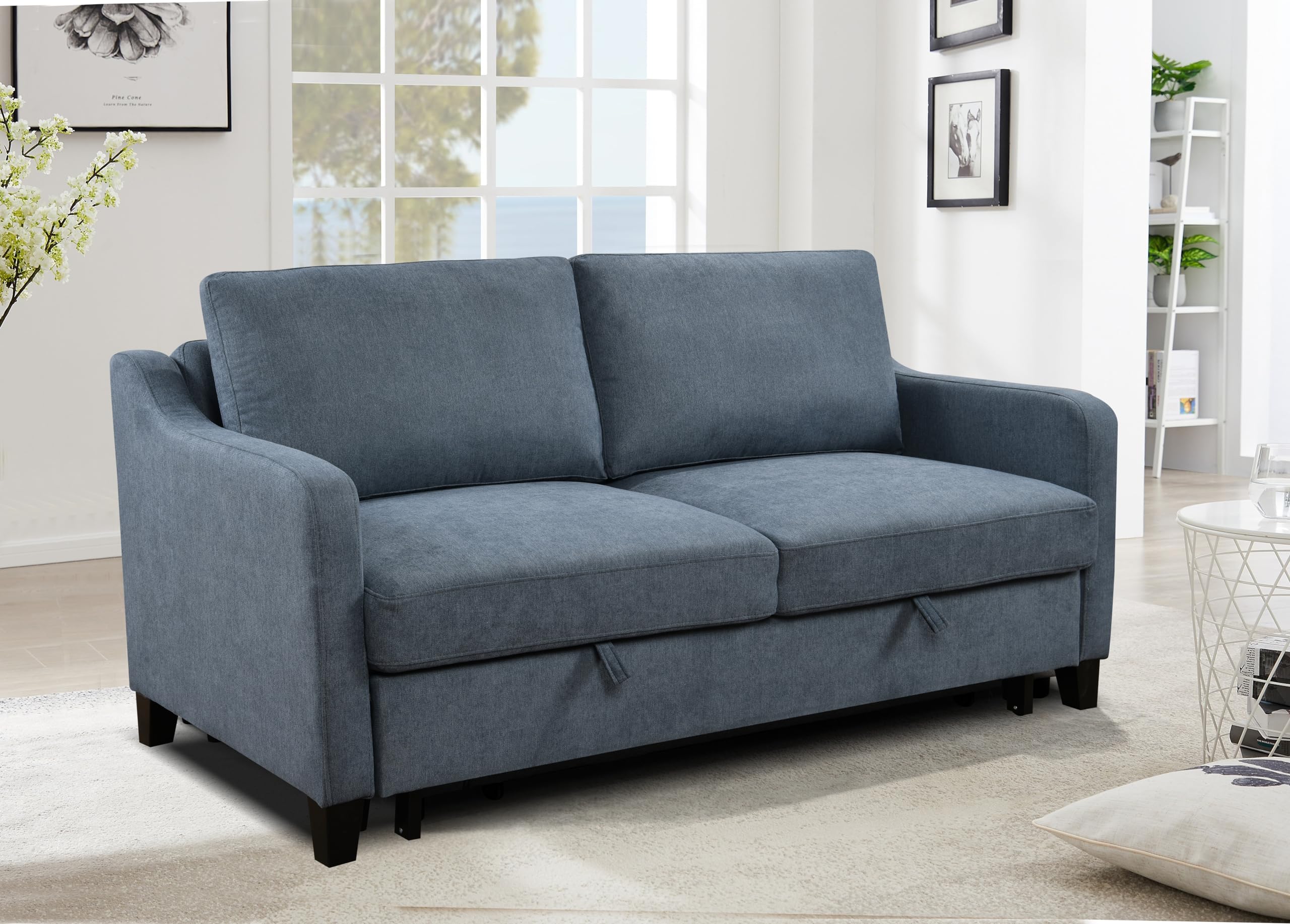 ZIGHTH 69'' Convertible Queen Size Sleeper Sofa Bed, Modern Linen Loveseat Sofa Couch with Pull Out Bed and Adjustable Backrest for Living Room. Blue