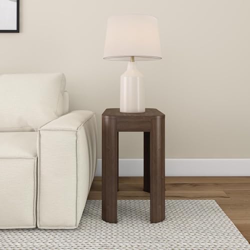 Plank+Beam Modern Rounded Rectangular Side Table, Solid Wood End Table for Living Room, 25in, Walnut