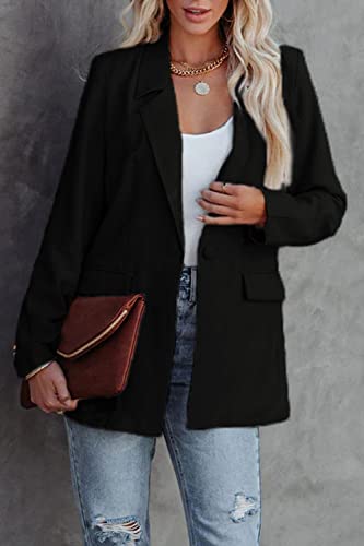 PRETTYGARDEN Women's Casual Blazers Long Sleeve Open Front Button Work Office Blazer Jackets with Pockets (Black,X-Large)