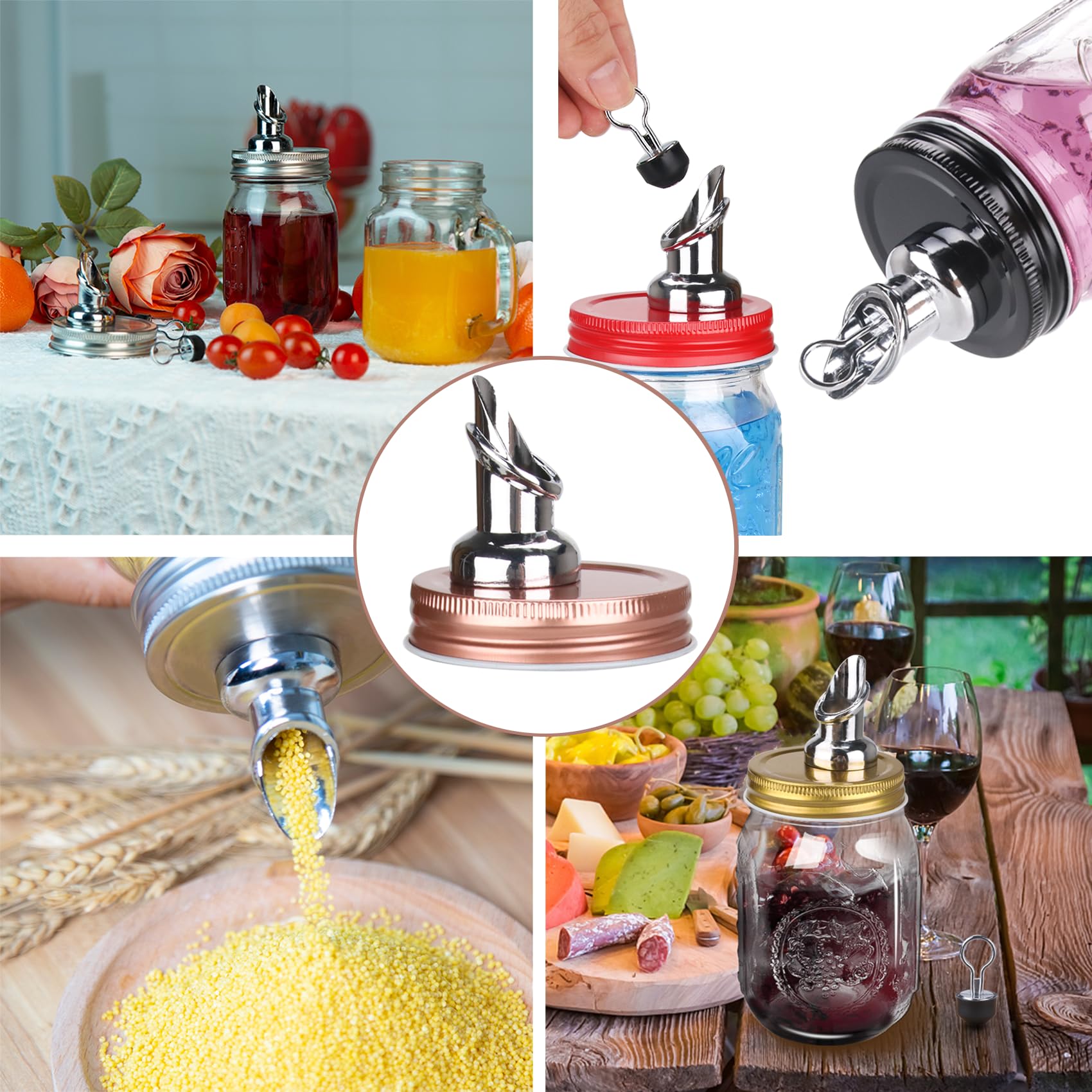 ziHenryDa Mason Jar Pour Spouts. free flow Mason Jar Pour Spouts, for spout mason jar wide mouth 86 mm dispenser germination cover. Suitable for any liquid,jars not included (2 silver)