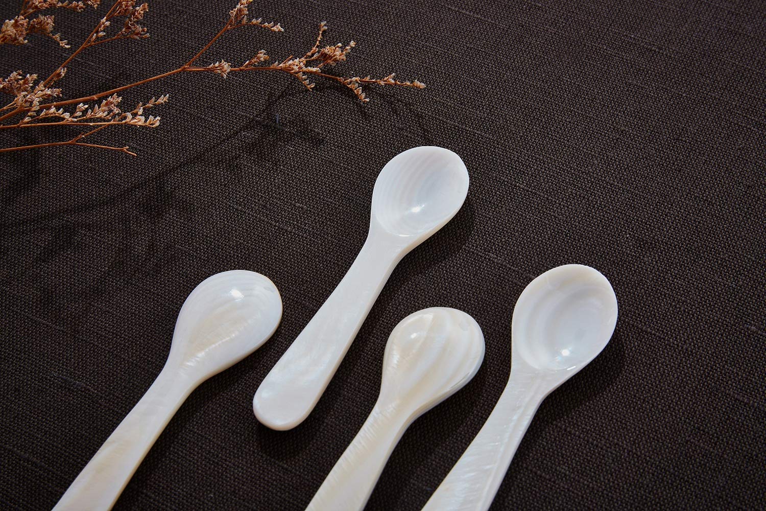 DUEBEL Set of 10 White Mother Pearl 2.75′′ Caviar Spoons Caviar, Egg, Coffee Serving (White, 7x2.1cm)