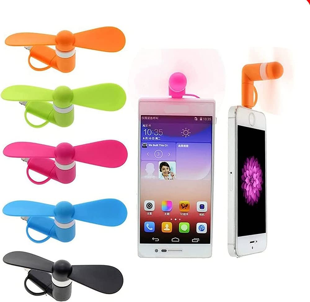 Mini Cell Phone Fan - Colorful and Powerful 2-in-1 Fan for iPhone/iPad/Android Smartphone/Tablet - Cell Phone Summer Accessories - (6-Pack) 3.55''D x 3.55''W x 1.55''H