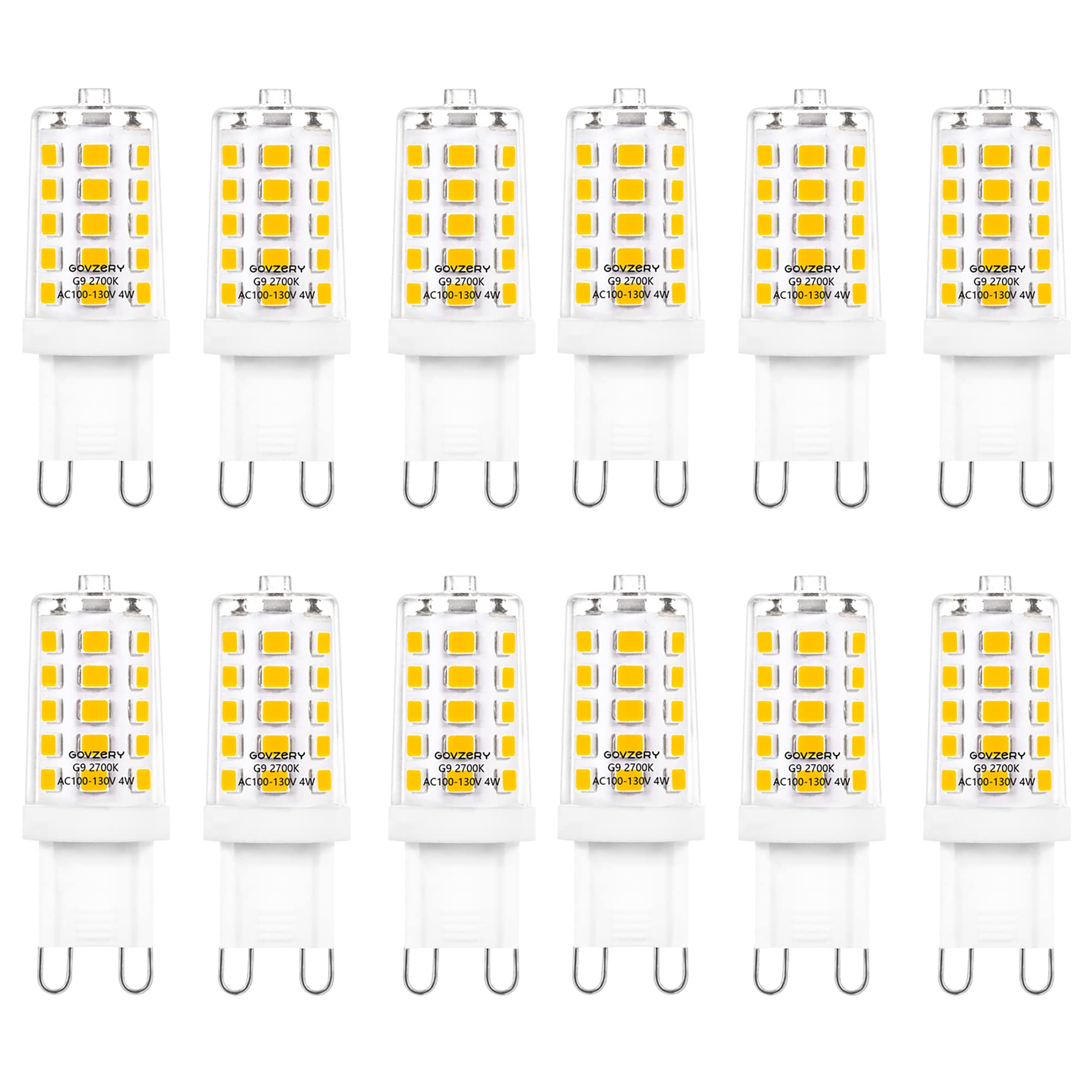 GOVZERY G9 LED Light Bulb Dimmable 2700K Warm White G9 Ceramic Lamp Bulb 4W Equivalent to 40W Halogen Bulb,AC120V(AC100-130V) 450 Lumens No-Flicker,for G9 Base Chandelier Bulbs Replacement,Pack of 12