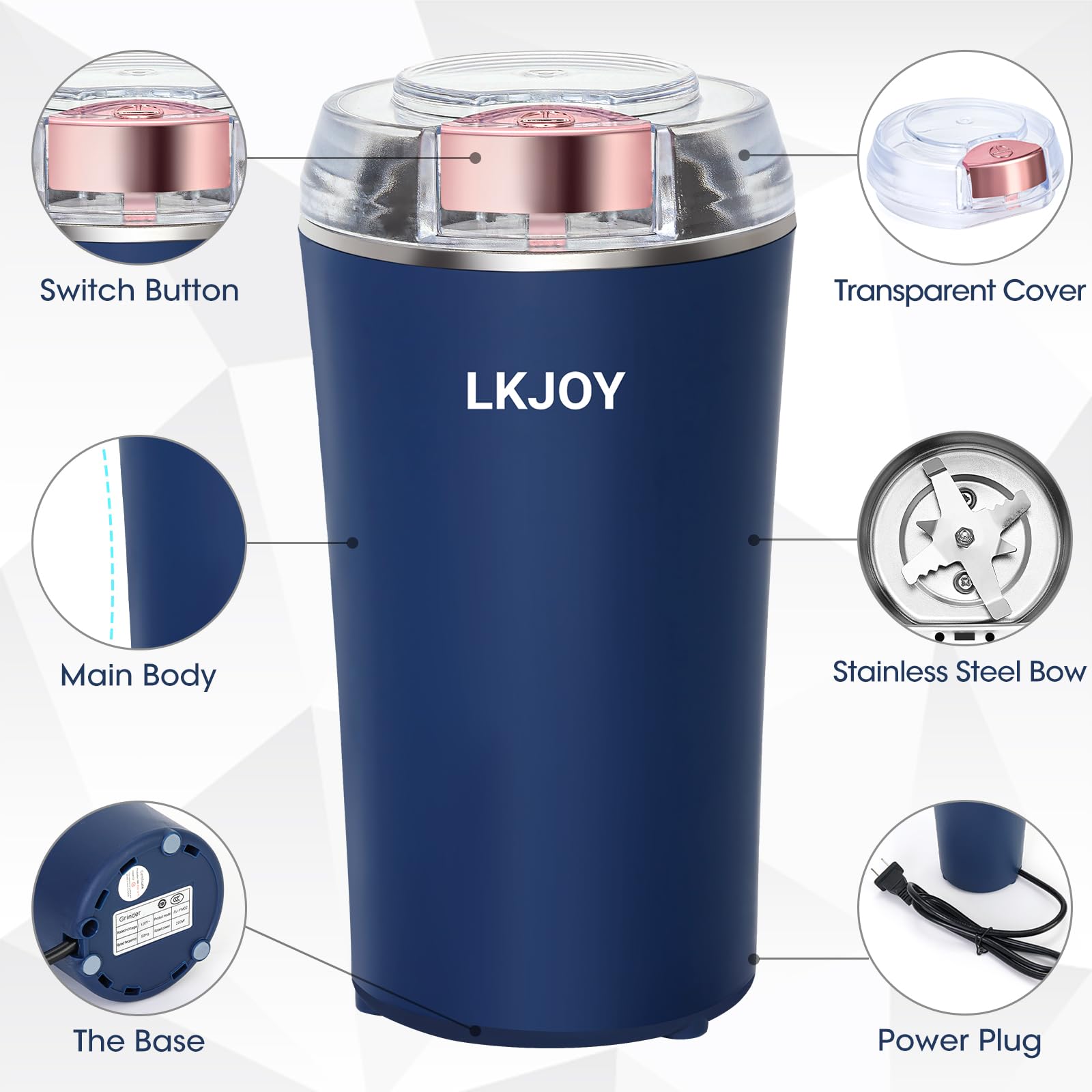 Electric Herb Grinder Coffee Bean 200W Powerful Food Processor Spice, Grain Mills Espresso Grinder For Spices, Herb Grinder, Nuts Grinding With Brush One Touch Push-Button Control American Standard