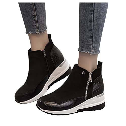 FASDNENDYS Short Boots Colorblock Shoes Thick-Soled Fashion Women's Wedges Women's Boots Women's Boots Heeled Black