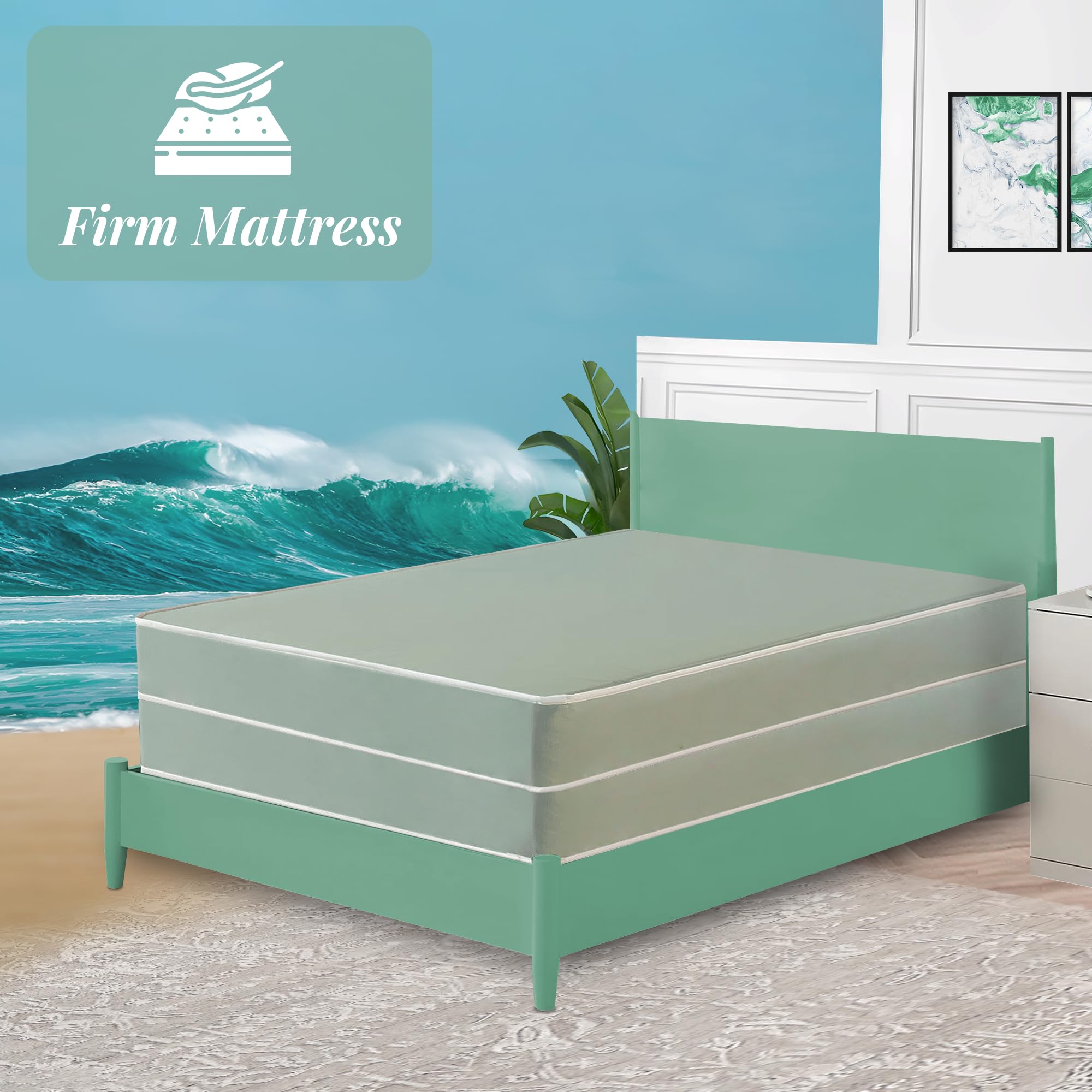 Nutan 8" Firm Sleeping Mattress, Double Sided Vinyl Mattresses for Complete Comfiness, Waterproof Security for Long Time Use, Provides All Rounded Necessary Body Support, Green, Full