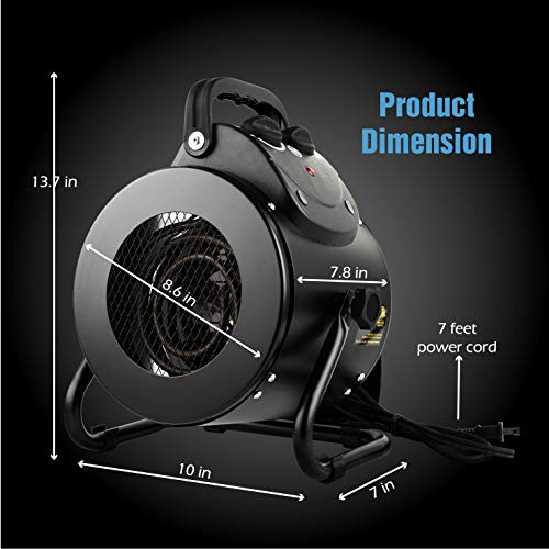 iPower Electric Heater Fan with Digital Cooling Thermostat Controller for Greenhouse, Grow Tent, Workplace, Overheat Protection, Fast Heating, Black