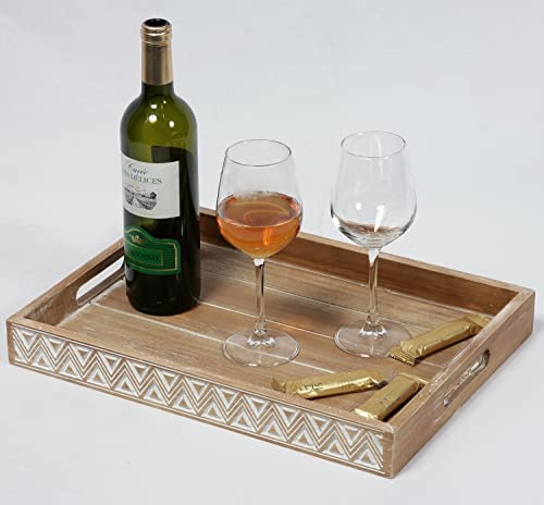 Dugunusu Farmhouse Wood Decorative Tray 16''X12'', Rustic Serving Tray, Tray for Ottoman, Coffee Table, Kitchen Counter, Crafts, Display (Rectangle Brown)