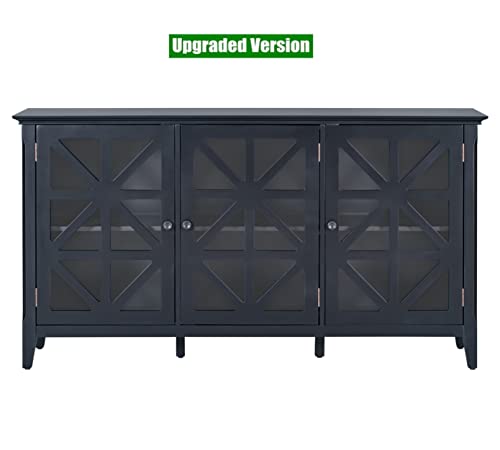 PRIARI Upgraded Version & Stronger Console Table Kitchen Buffet Sideboard with 3 Doors and Shelves, Thickened Enhanced Solid Wood Storage Cabinet for Entryway Dining Room (Faster Assembly) (Black)