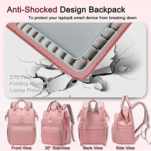 Weitars 15.6 Inch Laptop Backpack For Women School /Travel Backpack, Teacher Nurse Work Backpack with Lunch Box Compartment Bookbag Computer Backpack (Pink)