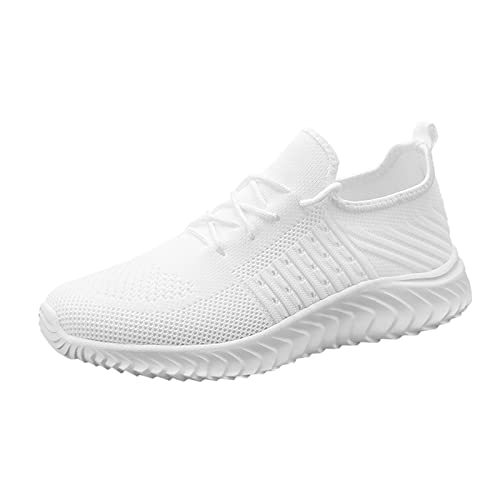 FASDNENDYS Soft Bottom Sport Color Up Lace Men Shoes Casual Solid Fashion Mesh Breathable Men's Mens Sneaker Boots Wide White