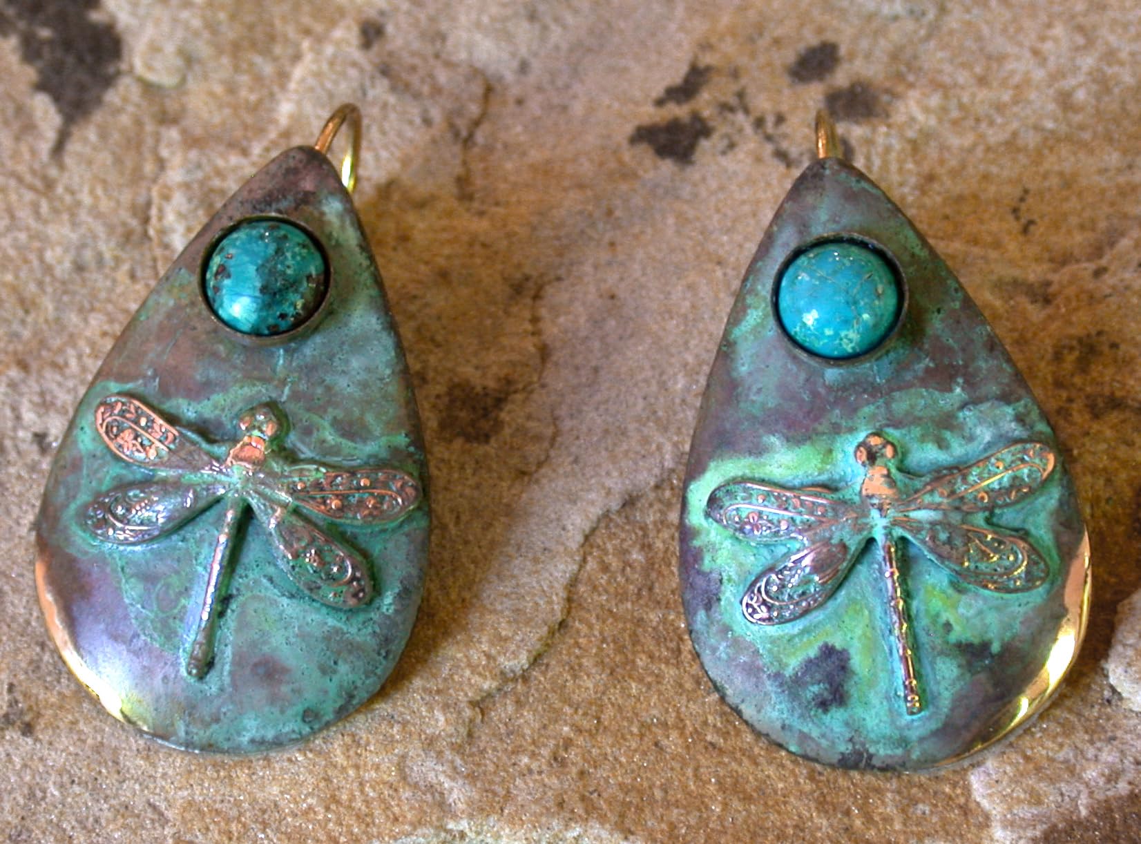 Dragonfly Teardrop Earring - Genuine Turquoise - USA Made