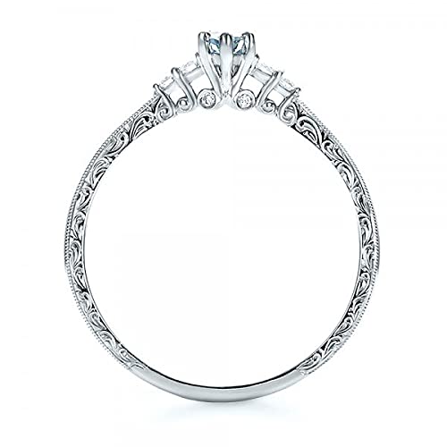 GOLD XIONG PADISHAH Women's Fashion 925 Sterling Silver 0.4CT Aquamarine 0.2CT White Topaz Wedding Ring (Silver,6)