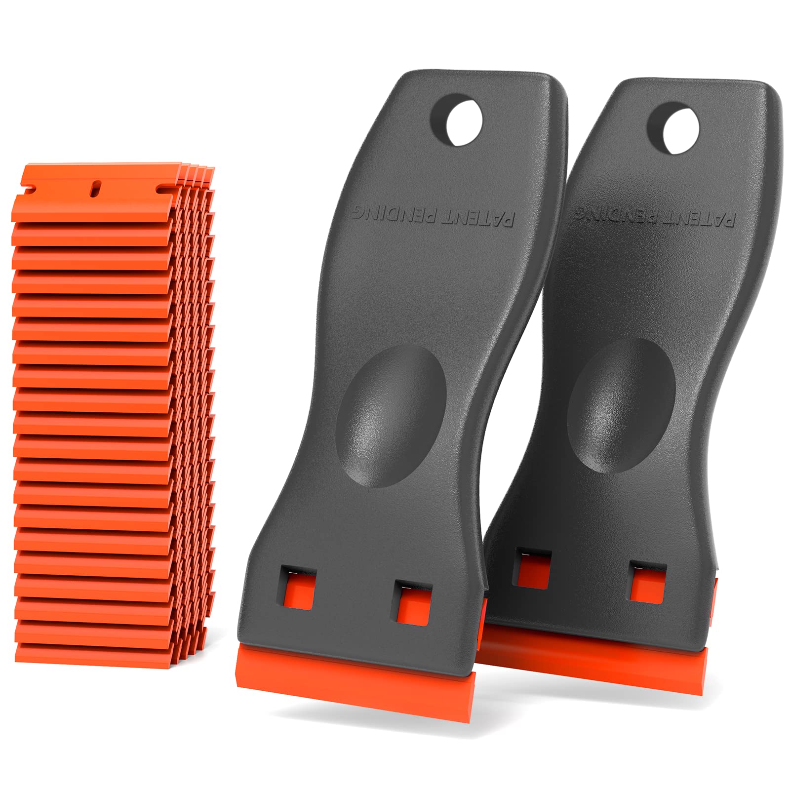 Plastic Razor Blades Scraper Tool - 2 Pack Wall Paint Remover with 100 Pcs Plastic Blades Kit No Scratch Car Window Glass Wood Sticker Removal Floor Stove Kitchen Decal Tape Cleanings