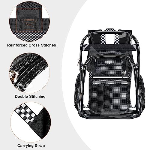 PAMANO Clear Backpack Transparent Heavy Duty Bookbag See Through Bag for College Work Travel Security, Black