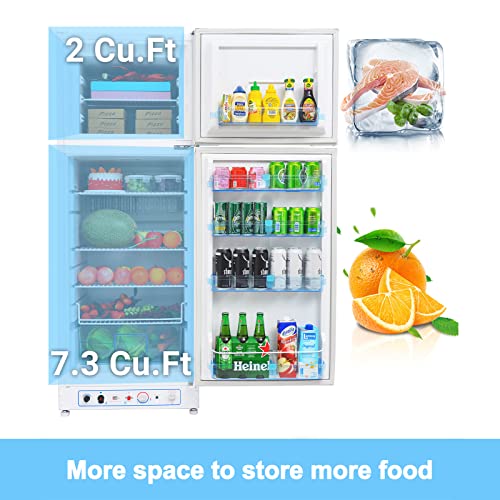 Techomey Propane Refrigerator with Freezer 9.35 Cu.Ft, Gas Fridge with Freezer Off Grid, 110v/LPG Dual Powers, RV Refrigerator for Outdoor, Truck, Camper, Kitchen, White