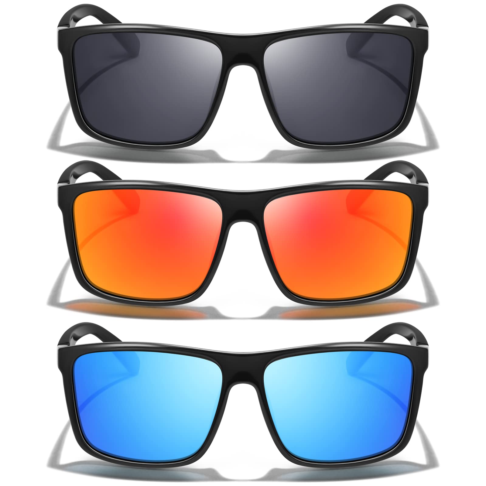 FURISHQI 3 PACK Square Polarized Sunglasses for Men Vintage Style Driving Travel Sun Glasses 100% UV Protection Goggles