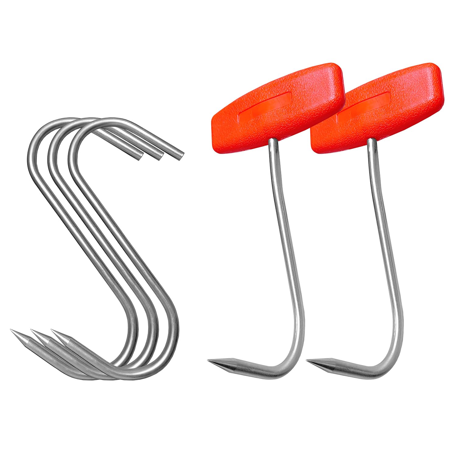 QMARK Stainless Steel Meat Hooks Set, 5 PCS (2T+3S), 6 Inch Heavy Duty Butcher Shop Tool Kit for Deboning, Boning, Slicing, Hanging, Home & Professional Use