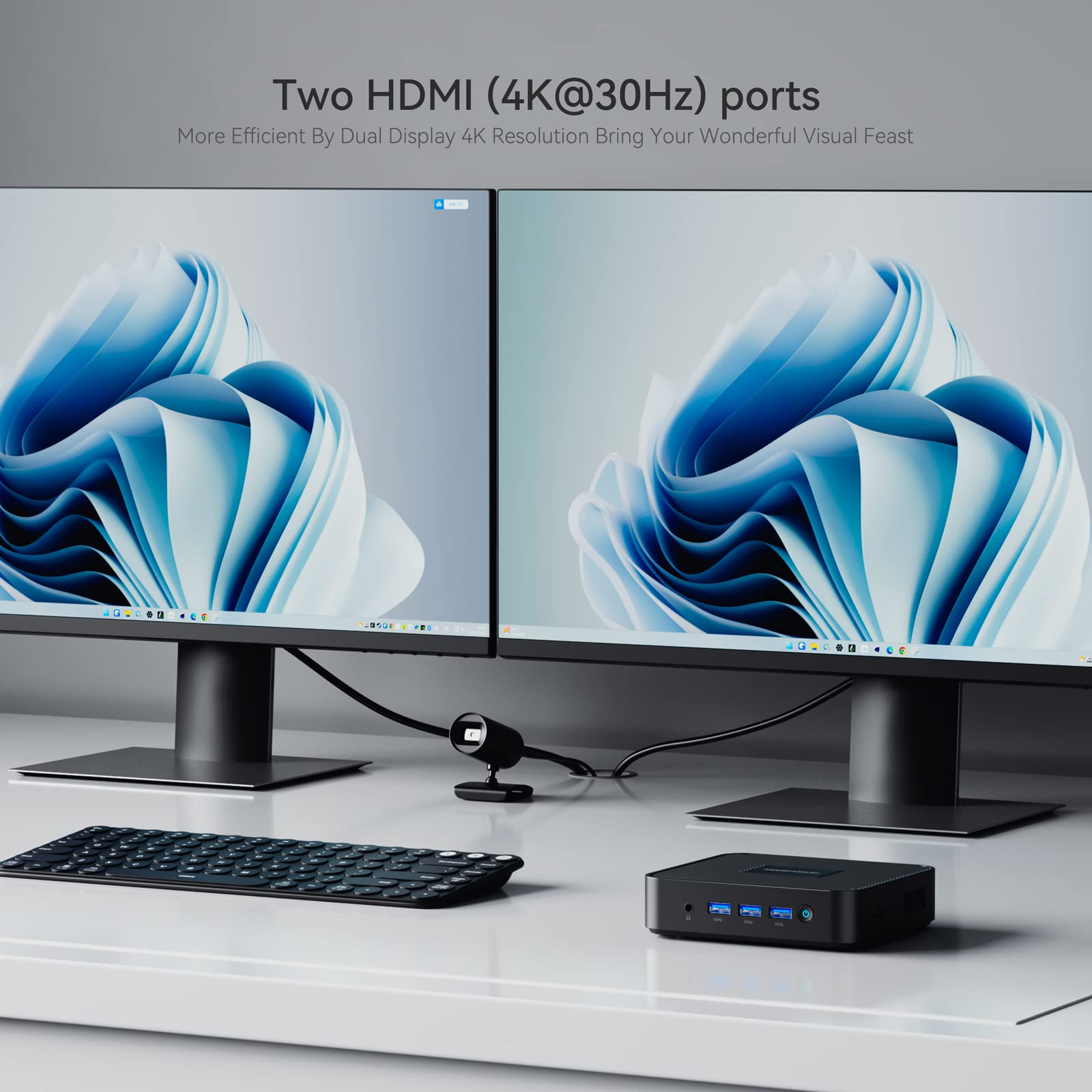 Mini PC 7th Gen AMD A4-9120C APU,AMD Radeon R3 graphics with 4GB DDR4 64GB eMMC Windows 10 Pro Mini Computer Dual HDMI, 2x RJ45 , 5 x USB ports, Support 2.5 Inch HDD/M.2 2280 PCIe3.0 SSD/Auto Power On