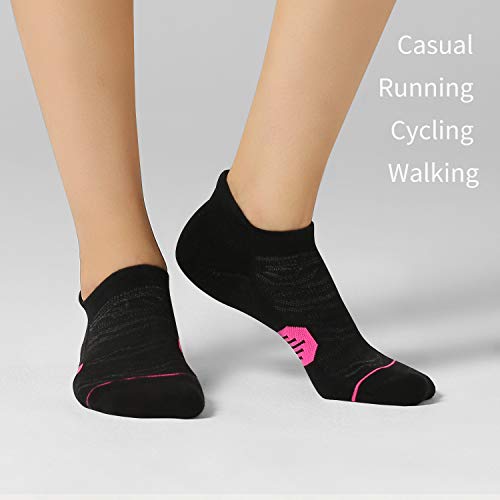 FITRELL 6 Pack Women's Ankle Running Socks, Low Cut Athletic Socks With Tab,Black Mixed,Medium