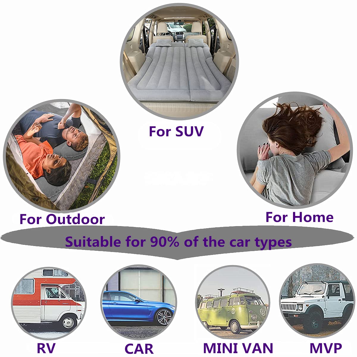 goldhik SUV Car Inflatable Air Mattress Camping Bed with Electric Air Pump, 2 Pillows, Portable Sleeping Pad for Home, Outdoor and Travelā¦