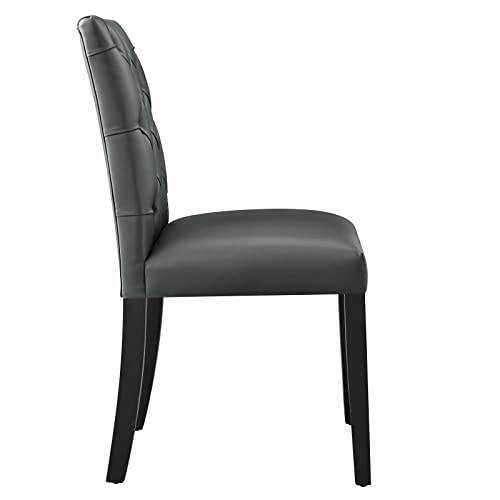 Modway Duchess Modern Tufted Button Faux Leather Upholstered Parsons Two Dining Chairs in Gray