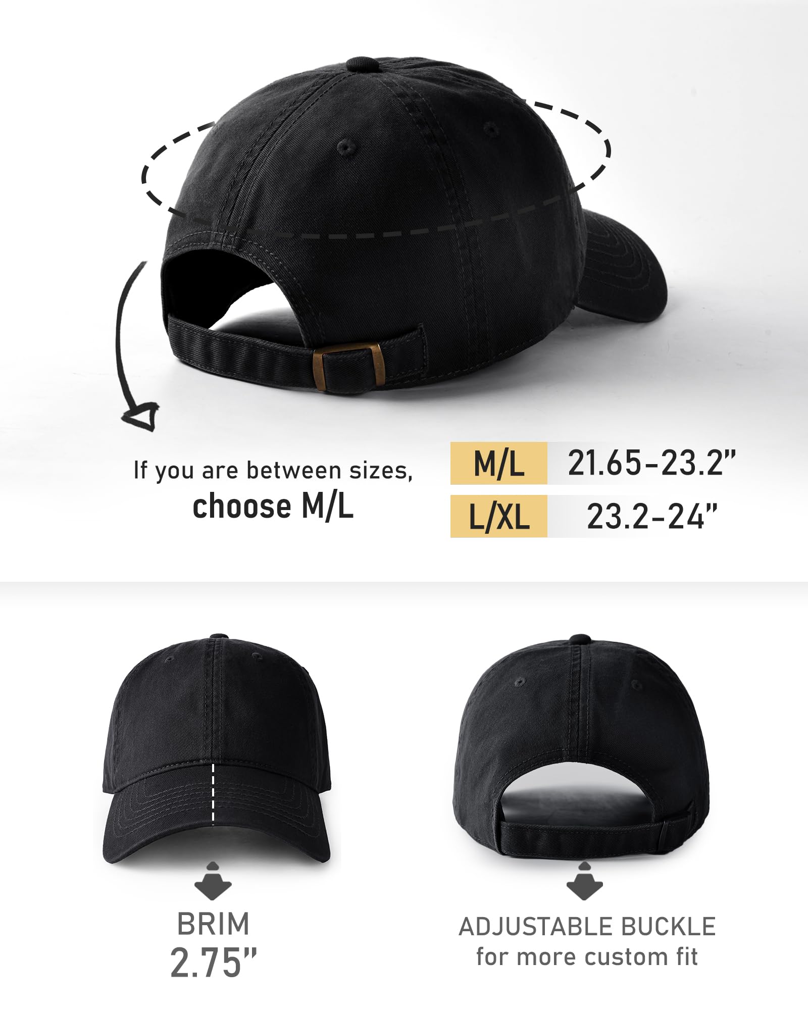 FURTALK Men and Women Vintage Washed Distressed Cotton Baseball Cap Plain Blank Adjustable Classic Baseball Hat Cap Black/Beige