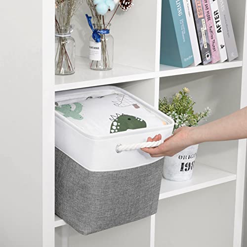 EvanColin Fabric Storage Cubes for Organizing, 11 inch Cube Storage Bin for Shelf, Home, Office, Canvas Storage Cube Bins with Rope Handles, Christmas Baskets for Gifts Empty(White&Grey,4-Pack)