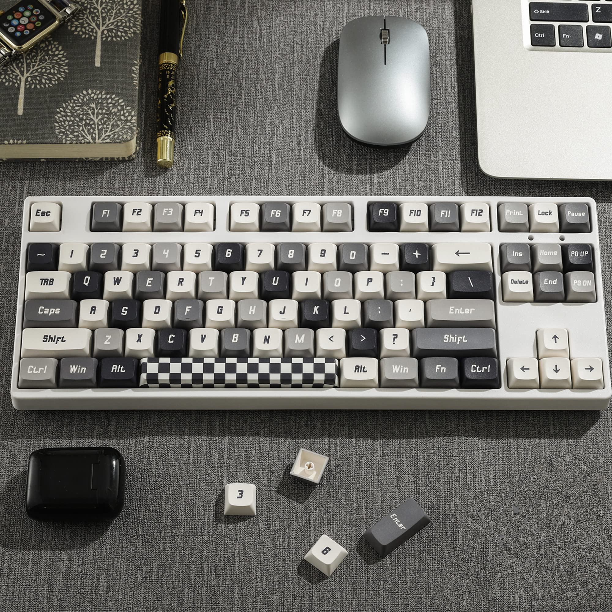 ZMX Retro Checkerboard Grid Theme keycap PBT Dye-Sublimation Custom Keycap, XDA Profile Personalized 125 Keycaps Set for MX Switch Mechanical Gaming Keyboard Accessory Keycap Set DIY(only keycap!)