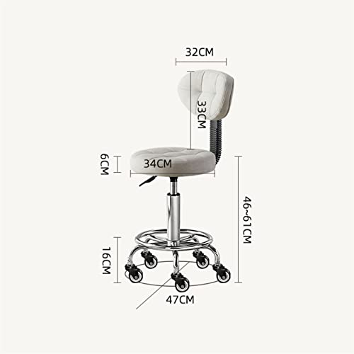 JHKZUDG Round Rolling Stool with Foot Rest and Back Rest,Height Adjustable Swivel Drafting Chairs Round Stools, for Spa Drafting Salon Tattoo Work Pedicure Stool with 5 Wheels,Blue