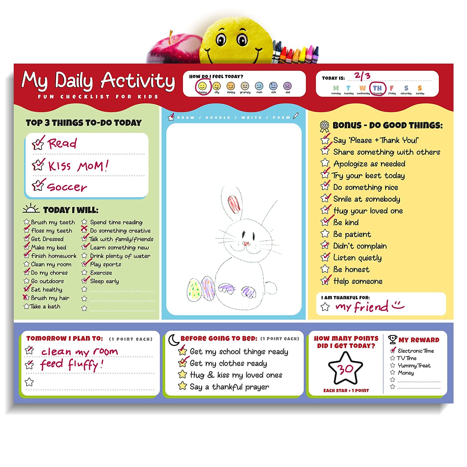 Goody Farm Daily Notepad Planner Checklist Pad - Child Habit Manner Chore Skill Kid To Do