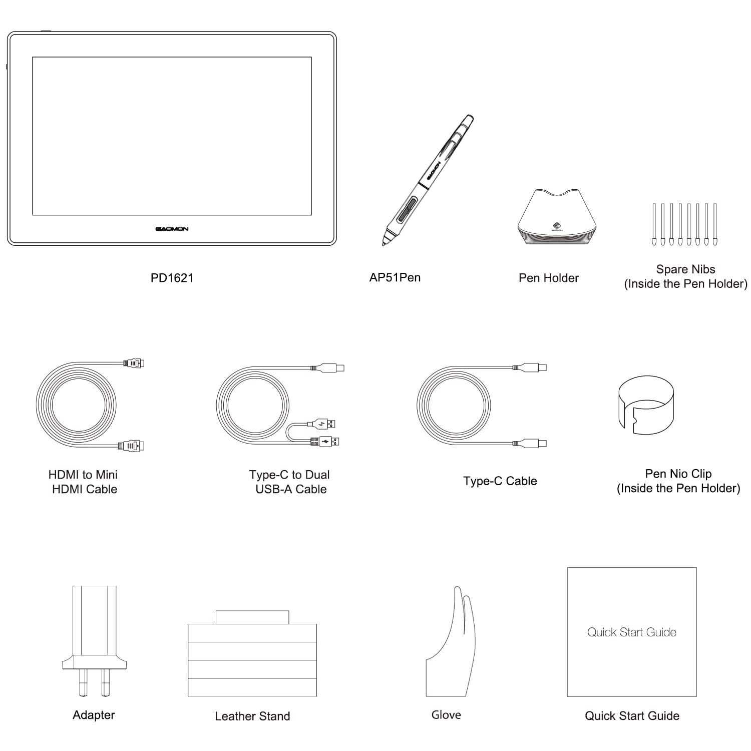 Drawing Tablet with Screen GAOMON PD1560 Drawing Monitor Art Tablet with Adjustable Stand, 10 Shortcut Keys, 15.6-inch Graphics Tablet for Mac, Windows PC