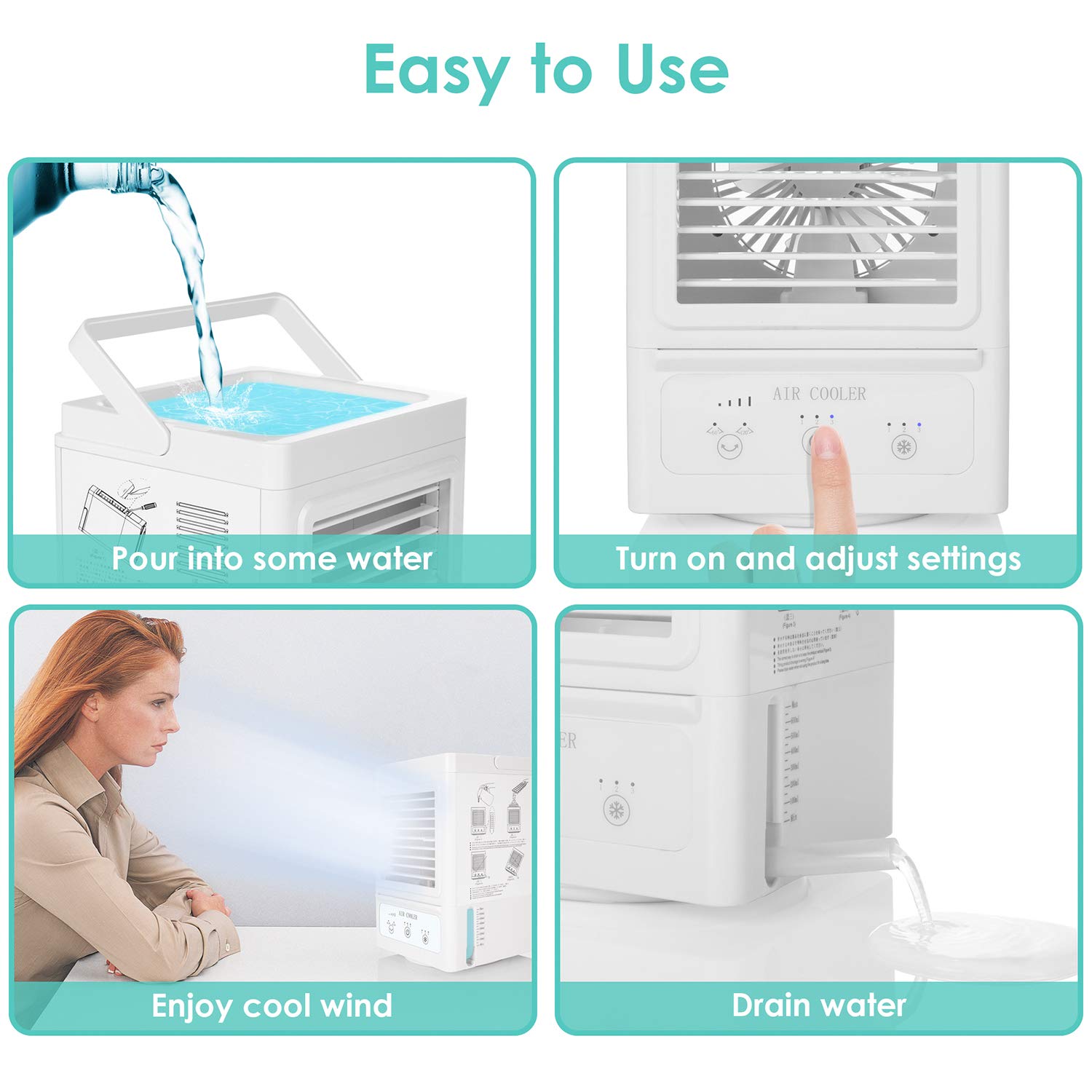Evaporative Air Cooler 5000mAh Battery Operated Personal Portable Air Conditioner for Room Office Table Outdoor-700ML Water Tank Auto Oscillation