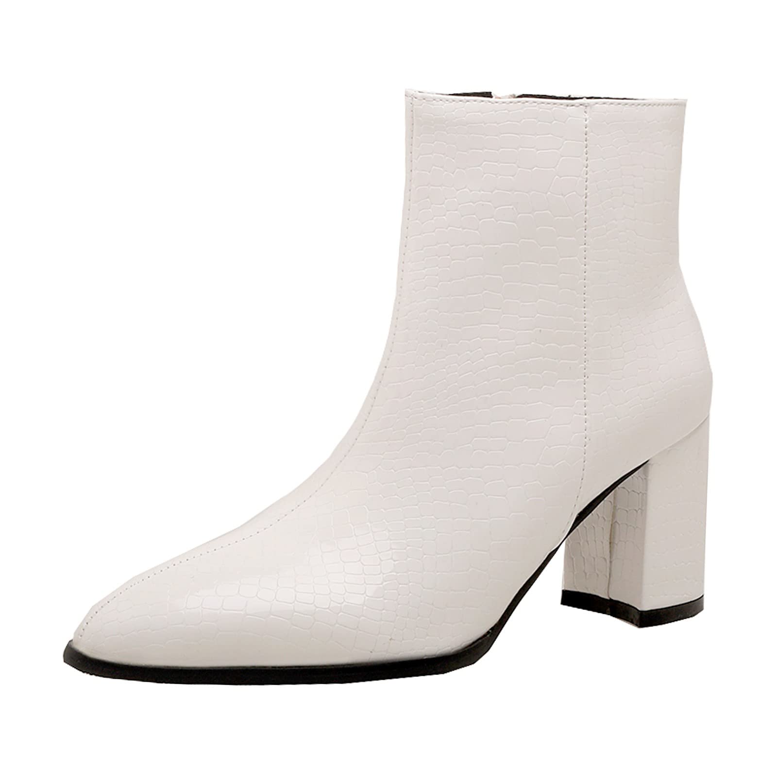 FASDNENDYS Women Waterproof Non Slip Leather High Heel Fashion Pumps Boots Platform Heel Shoes White