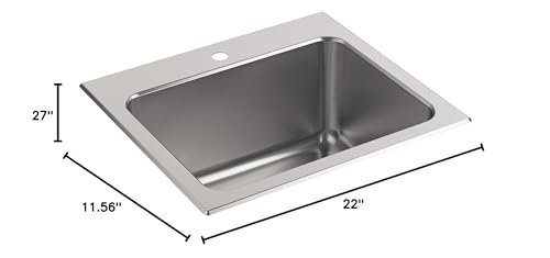 KOHLER K-5798-1-NA Ballad 25-Inch x 22-Inch Top-Mount Utility Sink with Single Faucet Hole, Stainless Steel