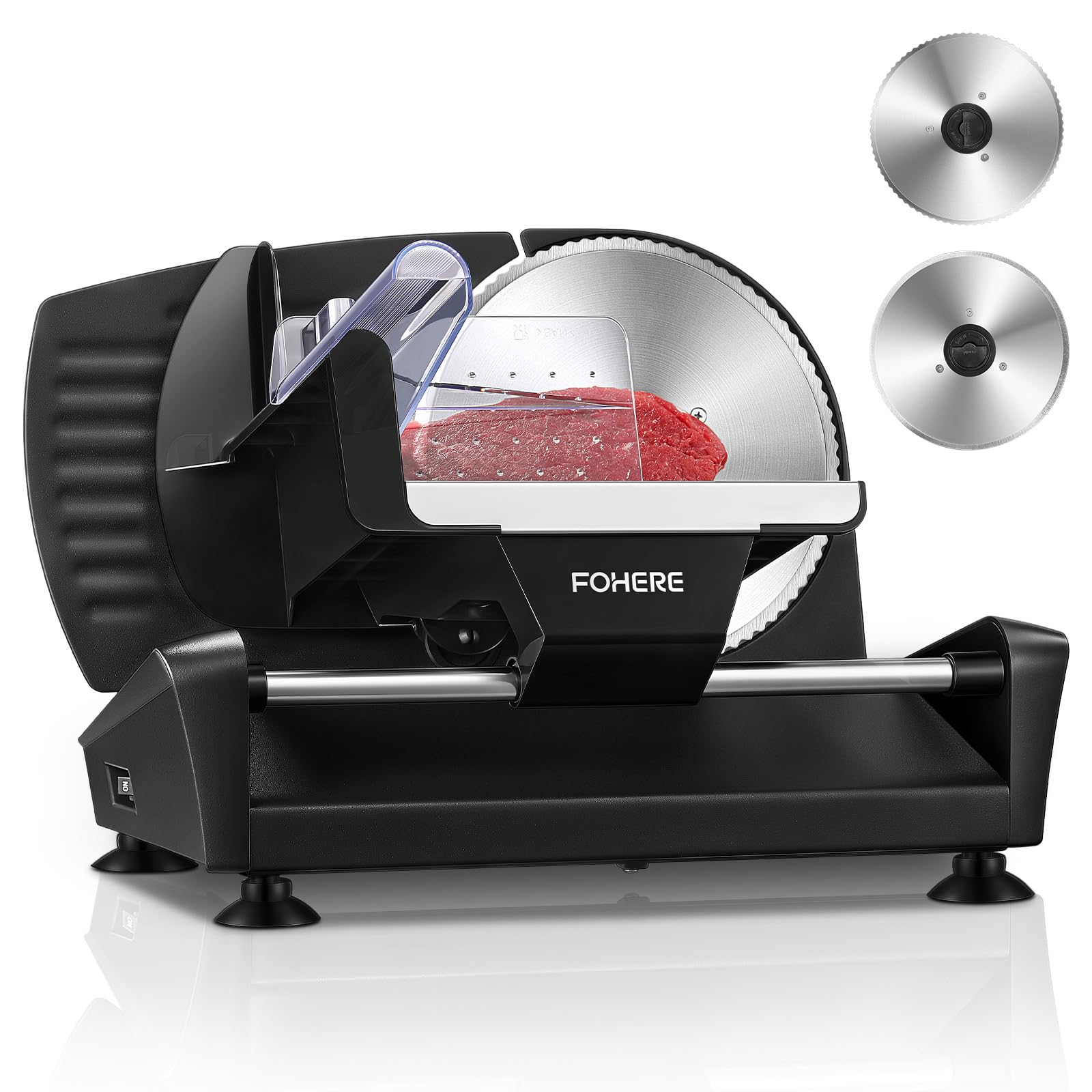 FOHERE Meat Slicer 200W Electric Deli Food Slicer with Two Removable 7.5’’ Stainless Steel Blade, Adjustable Thickness for Home Use, Child Lock Protection, Black