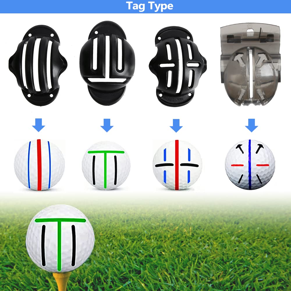 Golf Ball Marker, 4 Golf Ball Marking Stencils, Golf Ball Line Marker Tool, Golf Ball Alignment and Identification Tool, for The Golfer