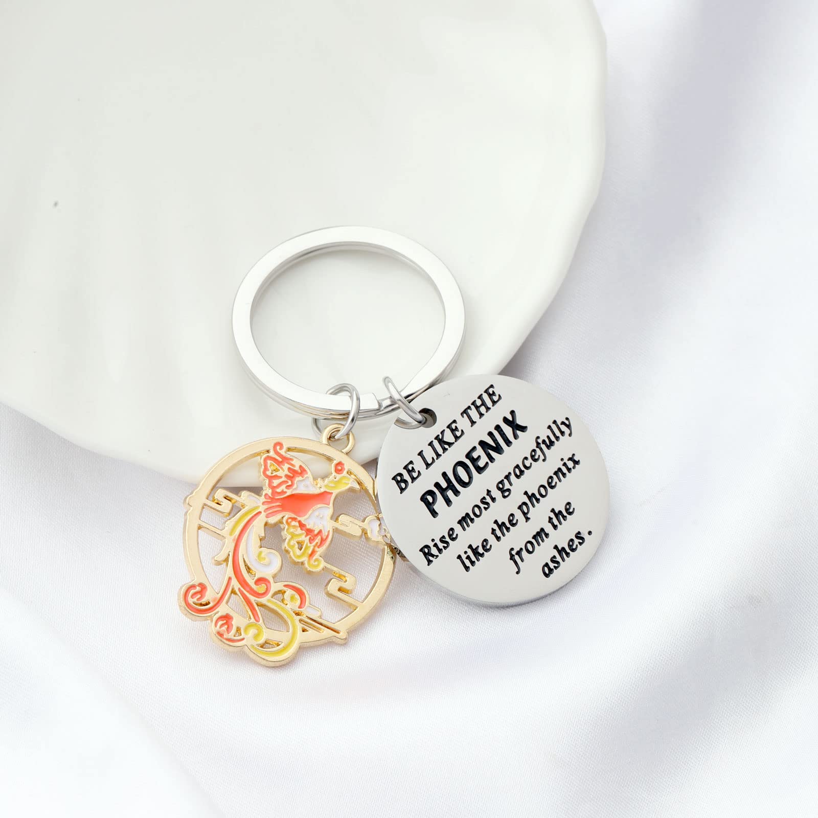 FUSTMW Phoenix Keychain Inspirational Phoenix Gifts Rising Phoenix Pendant Jewelry Encouragement Recovery Graduate Gifts (Red)