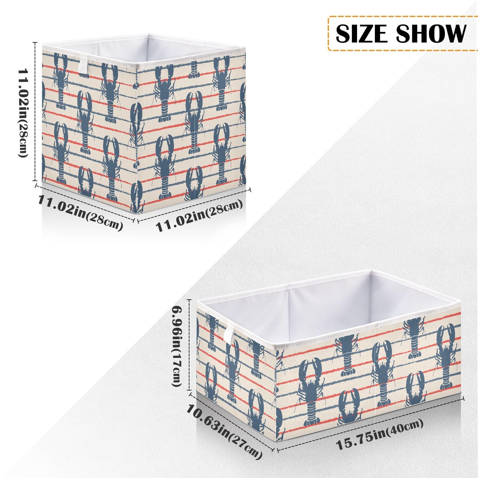 Emelivor Retro Marine Lobster Cube Storage Bin Fabric Storage Cubes Large Storage Baskets for Shelves Collapsible Cube Organizer Bins for Shelves Home Office Clothes Clothing,11 x 11inch